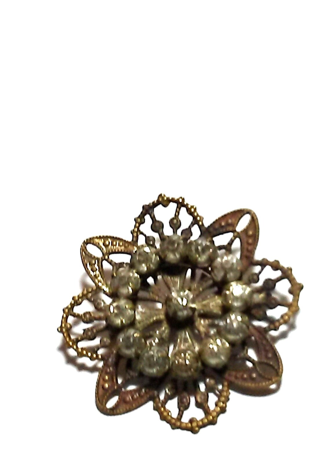 Antique Brass and Rhinestone Pin, Brooch. - Etsy