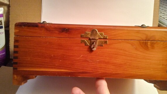 Vintage Solid Cedar Box. Has Wooden Legs. - Gem