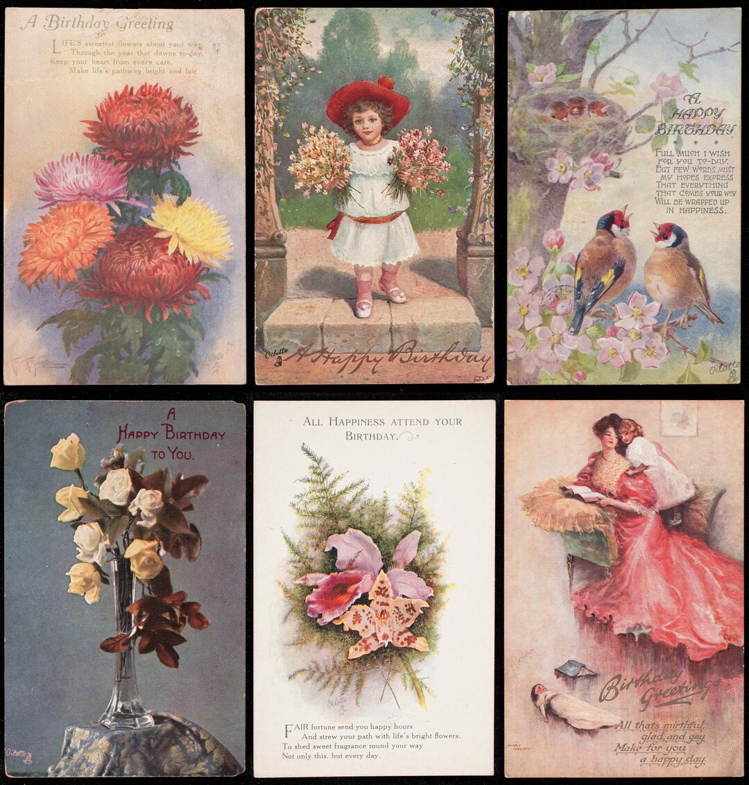 Vintage Birthday Card Postcards 120 Designs, JPG Format. Old Birthday ...