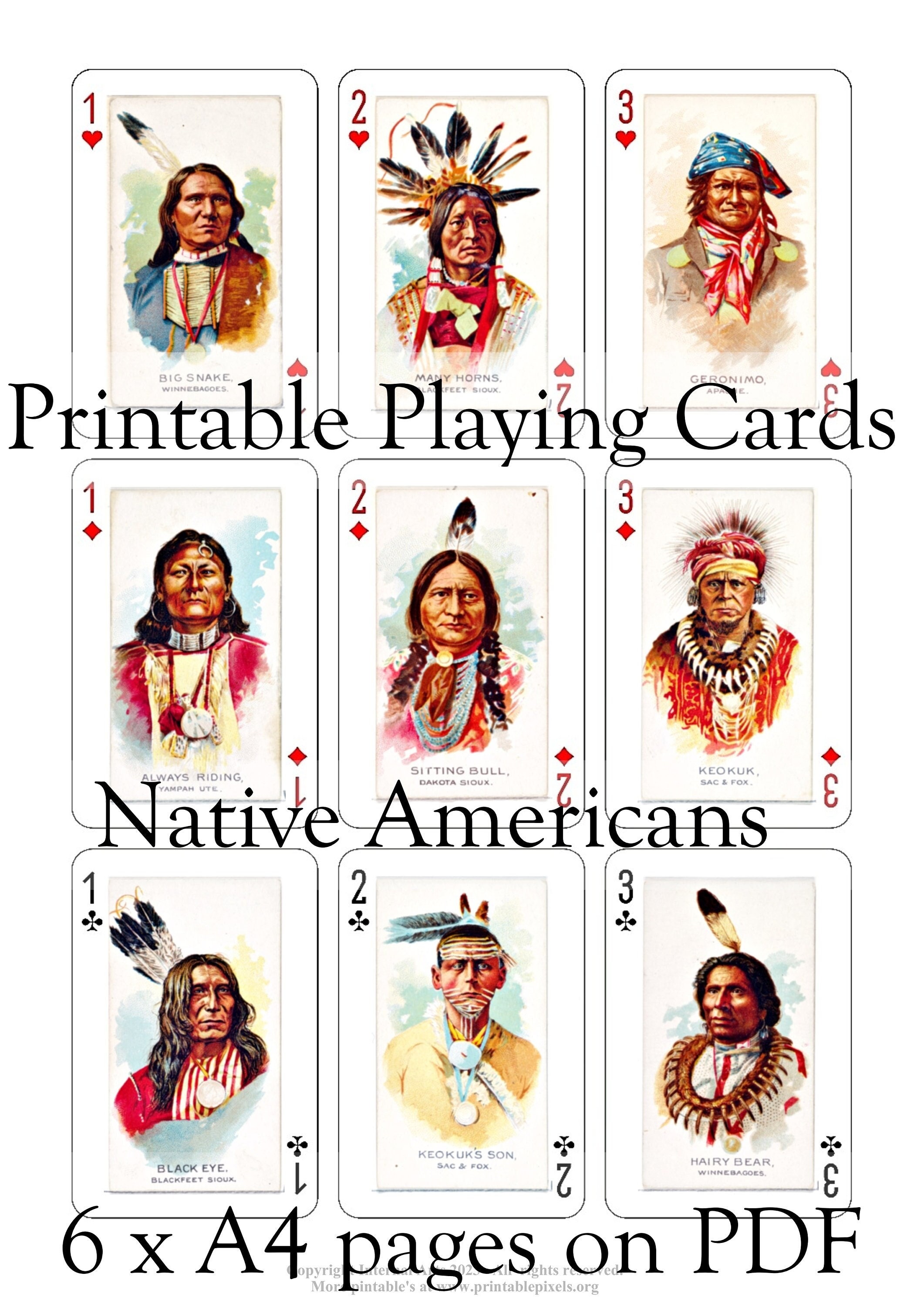 Printable Playing Cards. Vintage Native American Indians PDF Download ...