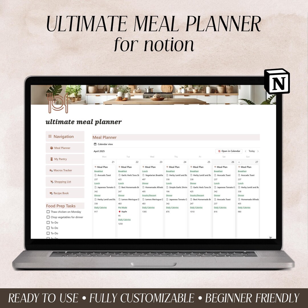 Notion Meal Planner Template, Digital Weekly Meal Planner, Recipe Book ...