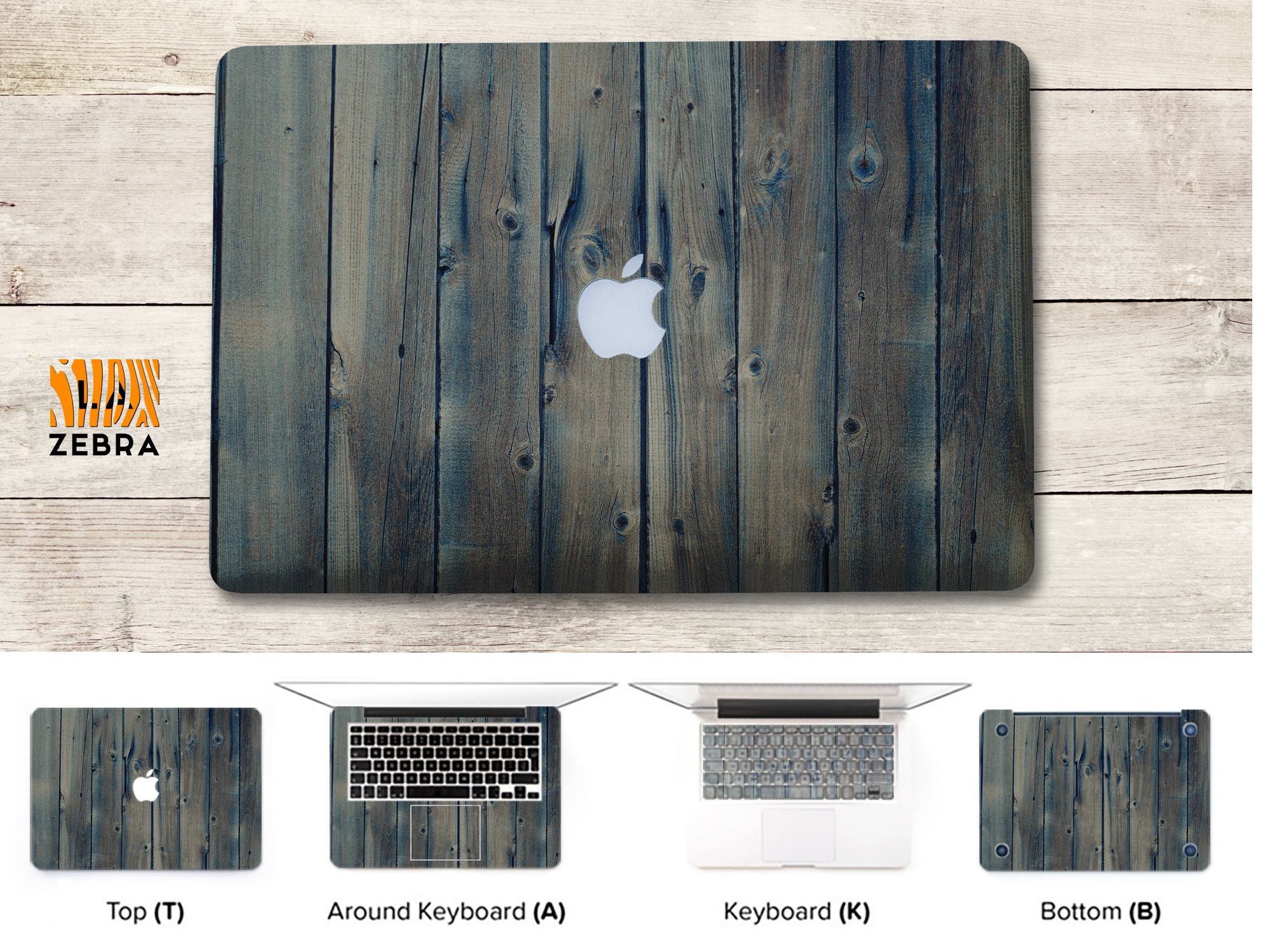 MacBook Skin Blue Brown Wood Texture Wooden Skin Colored Apple MacBook ...