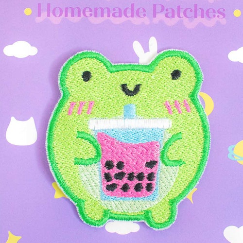 Kawaii Boba Froggy Embroidered Patch Phrog Cute Frog Bubble - Etsy