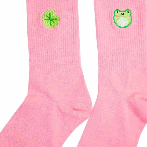 Happy Cute Froggy & Lily Pad Embroidered Odd Socks Pink and - Etsy