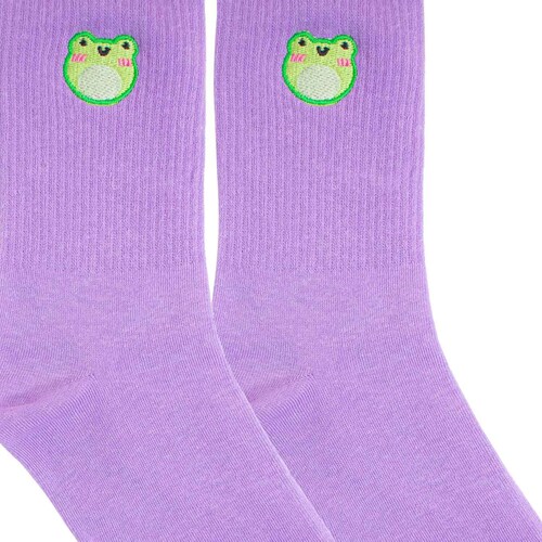 Happy Cute Froggy & Lily Pad Embroidered Odd Socks Pink and - Etsy