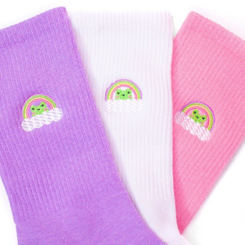 Froggy Rainbow Cute Embroidered Socks Kawaii Cloud Mori Girl - Etsy