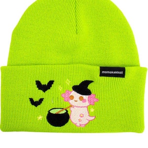 Xoxi the Axolotl Witch Embroidered Beanie Spooky Halloween Pastel Goth ...