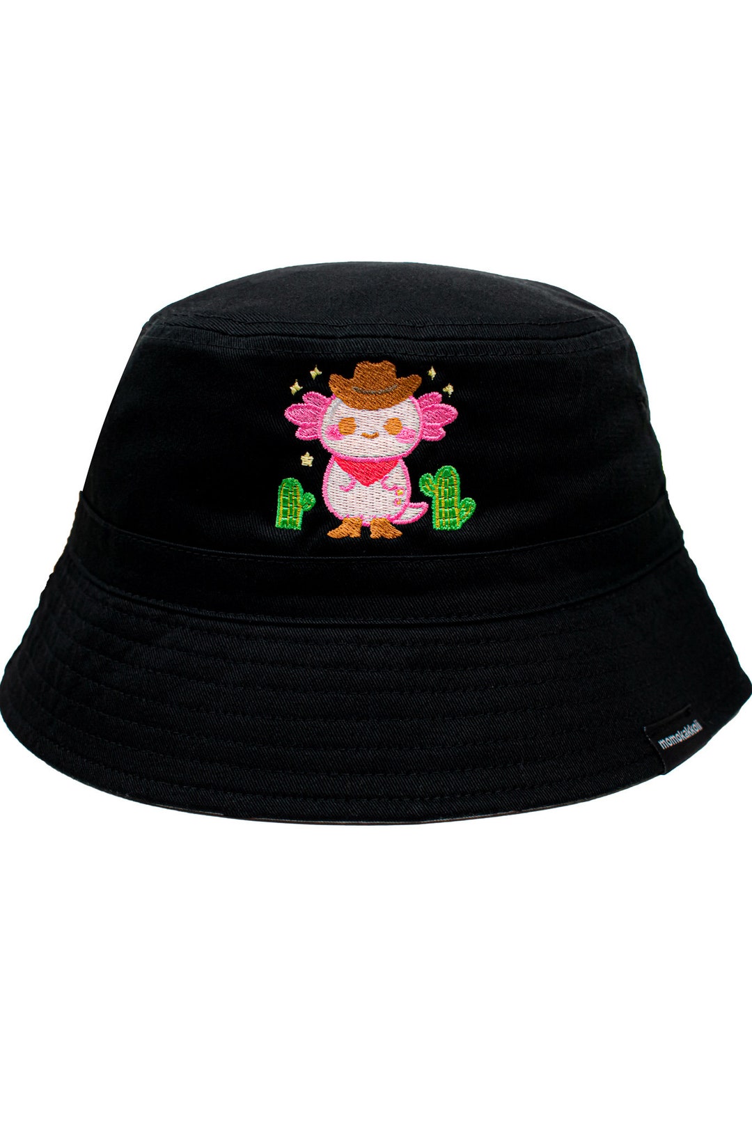 Xoxi the Axolotl Cowboy Embroidered Bucket Hat 100 Cotton Black Sun ...