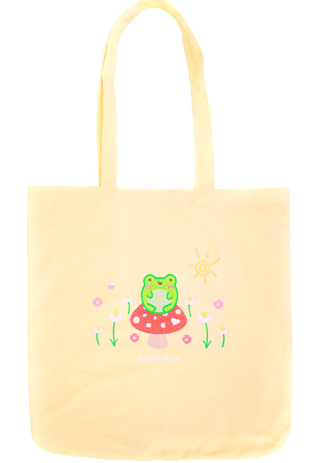 Organic Cotton Froggy and Nature Embroidered Tote Bag Cute Adorable ...