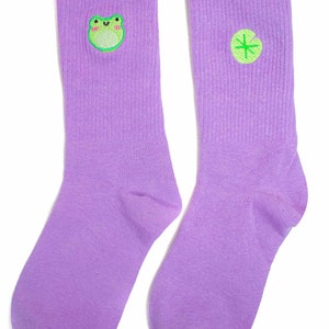 Happy Cute Froggy & Lily Pad Embroidered Odd Socks Pink and - Etsy
