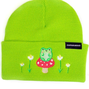 Albert the Frog & Mushroom Embroidered Beanie Cute Froggy Froggie Phrog Kawaii Aesthetic ...