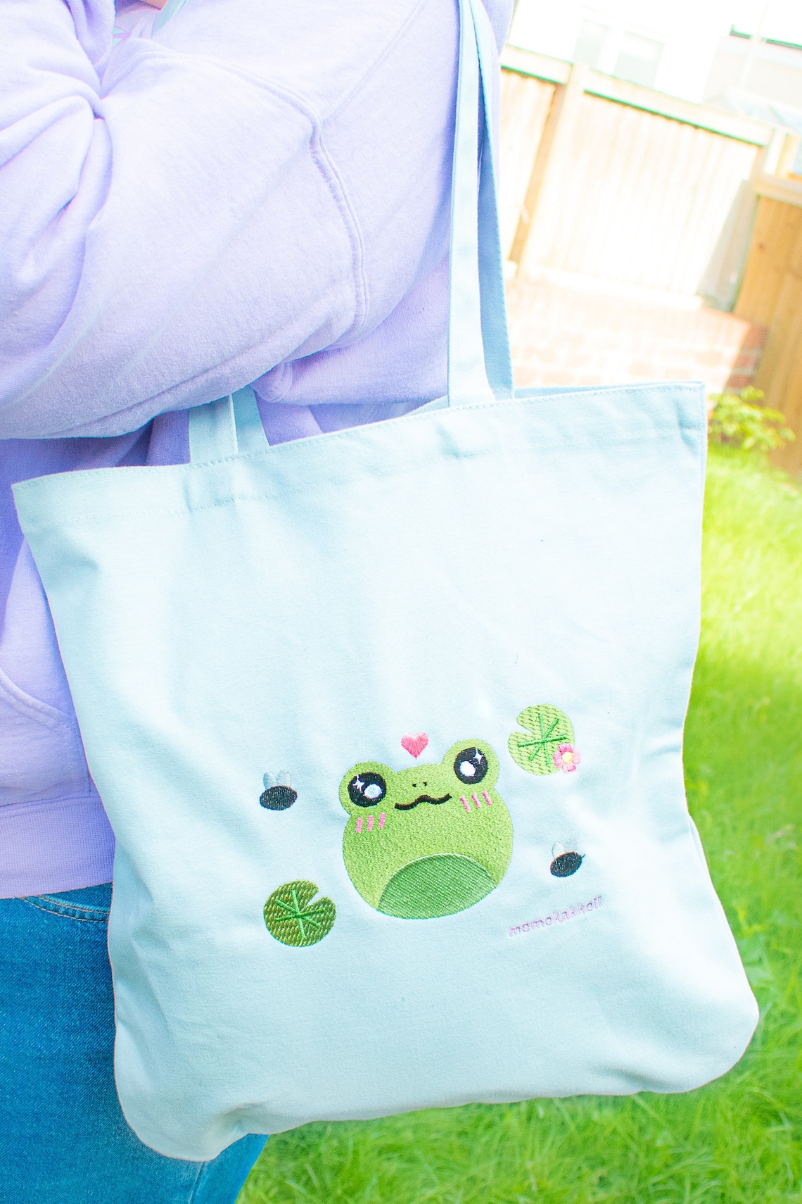 Organic Cotton Froggy Embroidered Tote Bag Cute Kawaii Frog | Etsy