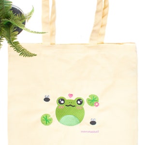 Organic Cotton Froggy Embroidered Tote Bag Cute Kawaii Frog - Etsy