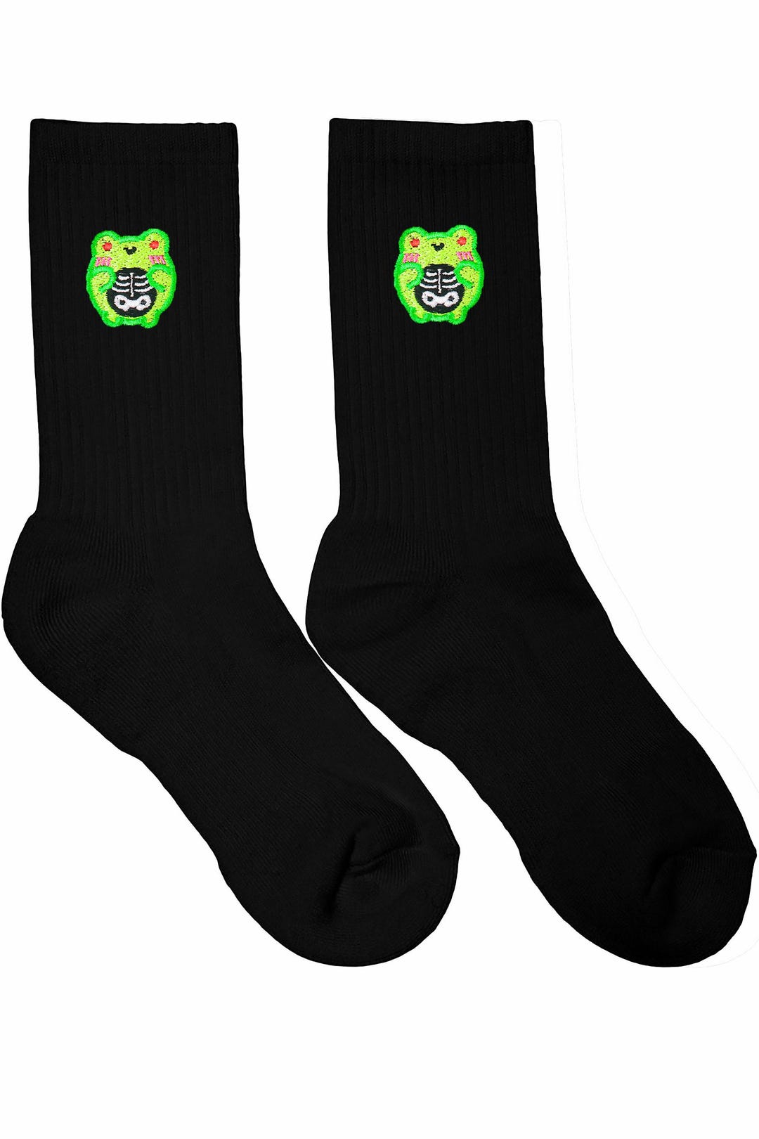 Skelly Albert the Frog Embroidered Socks - Halloween Socks - Cute Goth ...