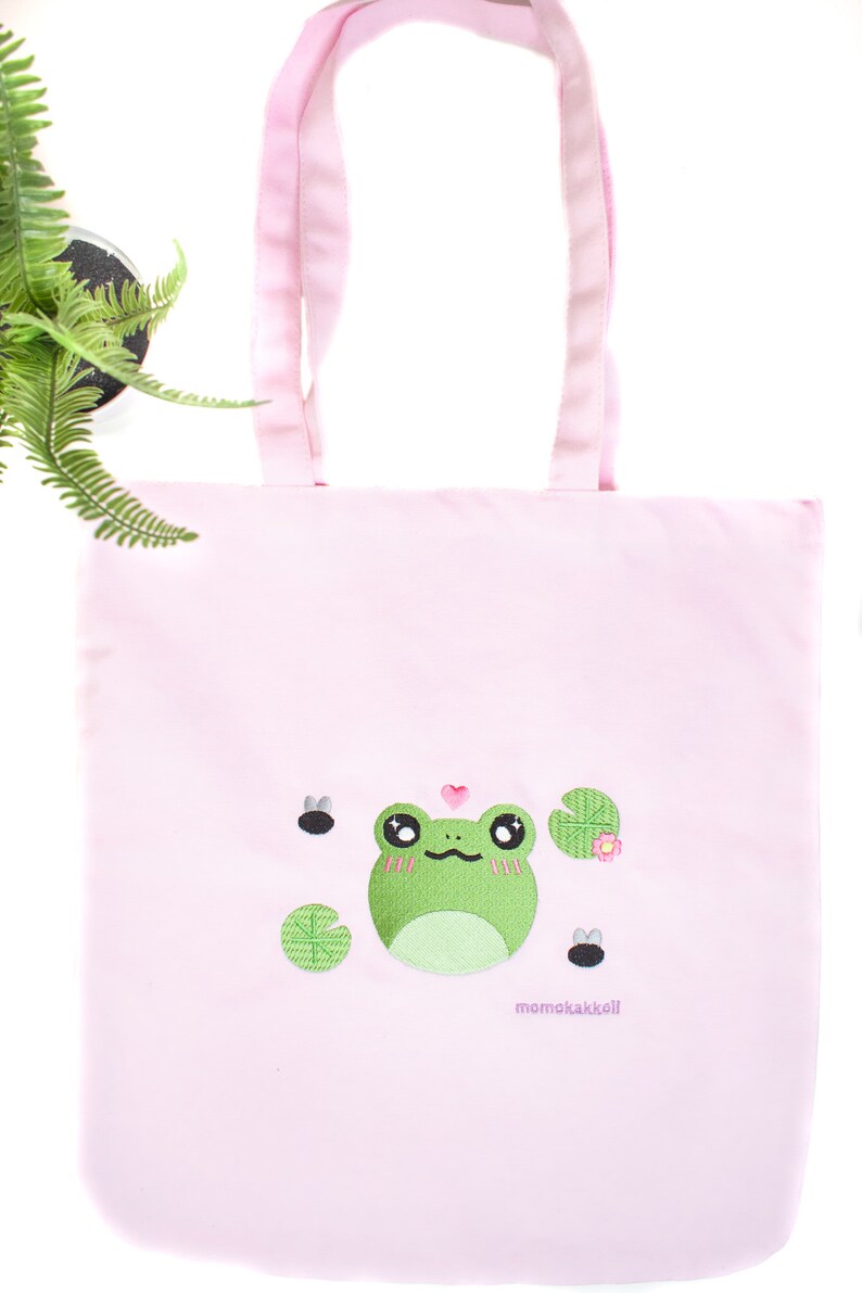 Organic Cotton Froggy Embroidered Tote Bag Cute Kawaii Frog | Etsy
