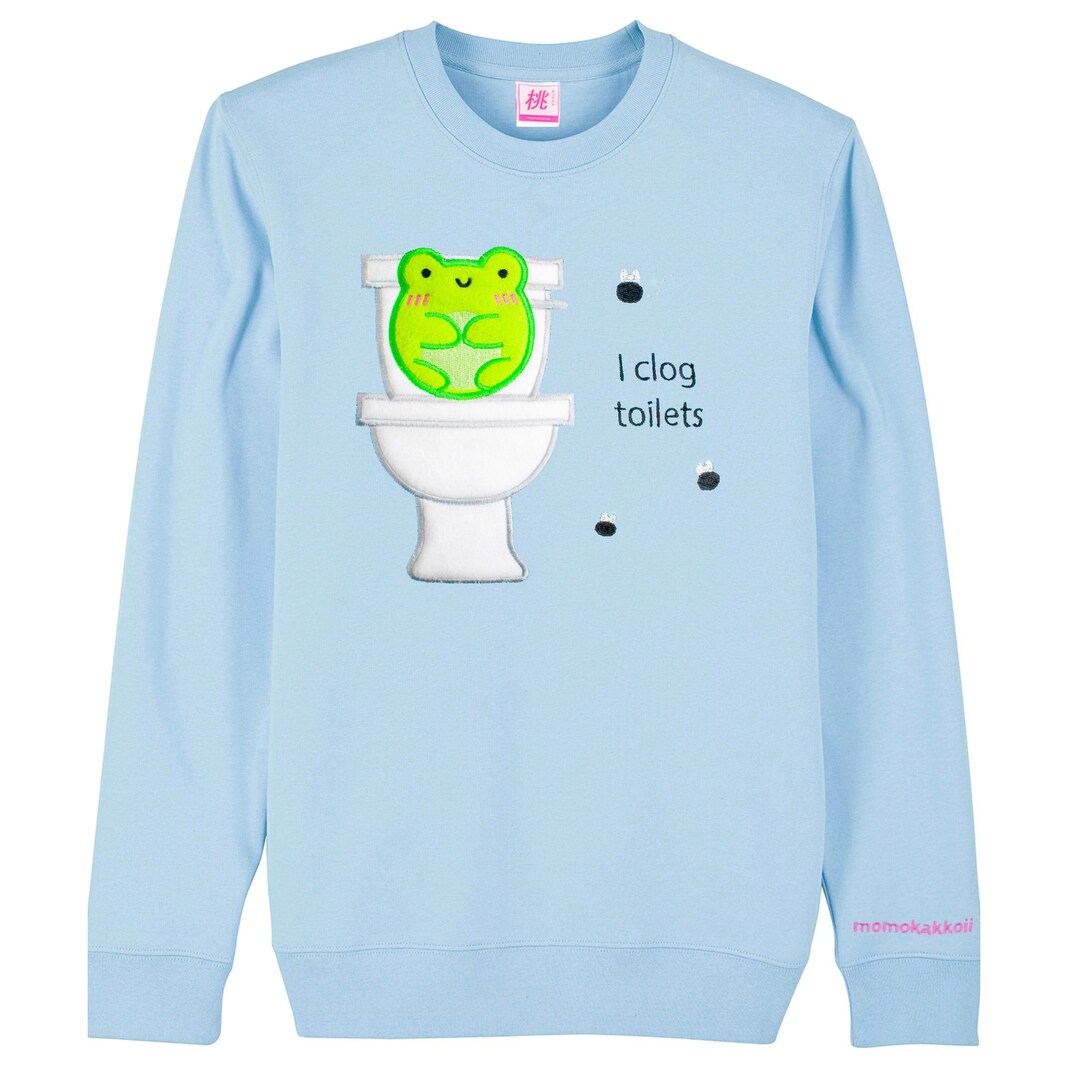 Organic Cotton Toilet Albert the Frog Embroidered Sweatshirt Pink Blue Jumper Sweater Adorable ...