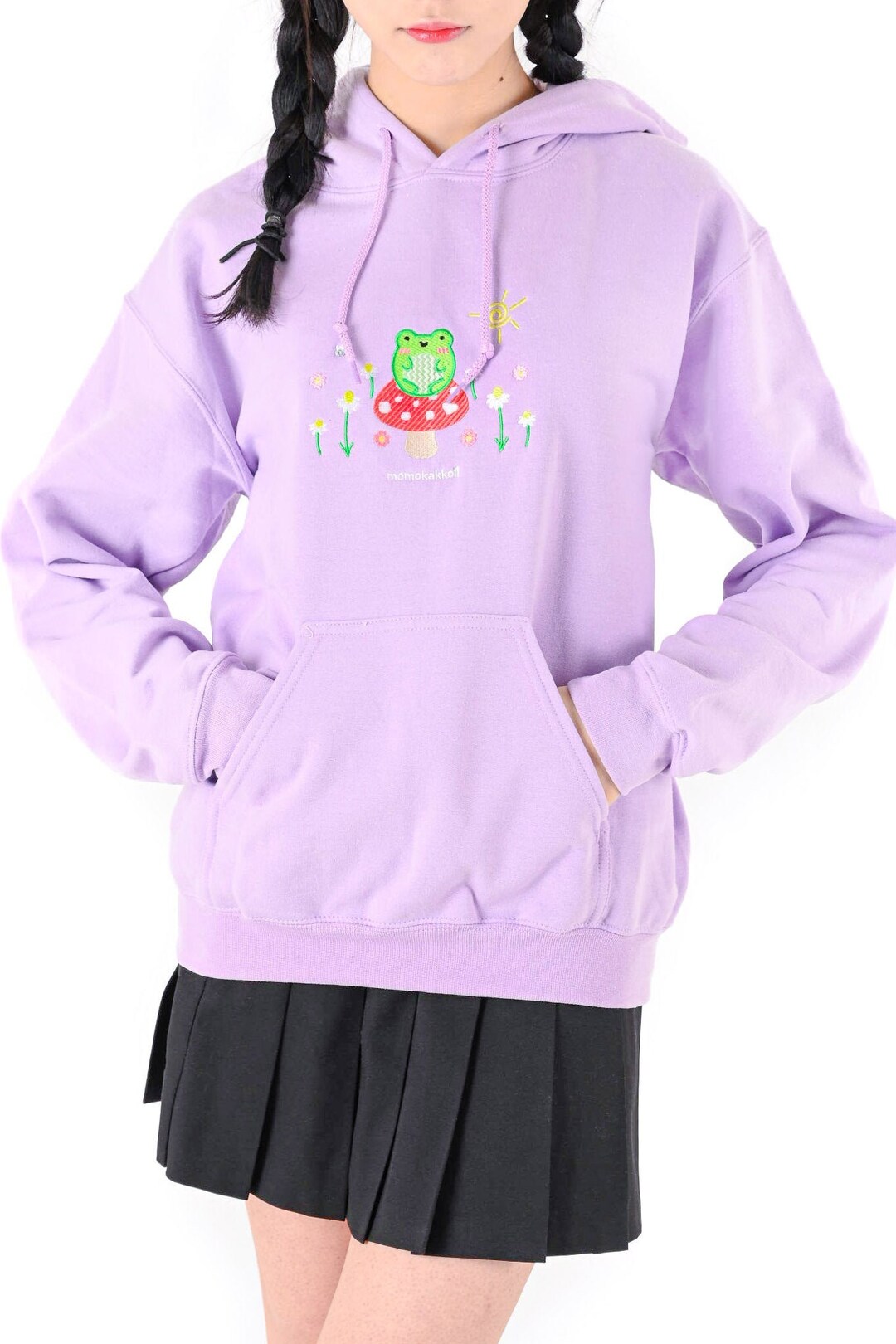 Froggy & Nature Embroidered Lavender Hoodie Kawaii Froggo Phrog Froggie ...