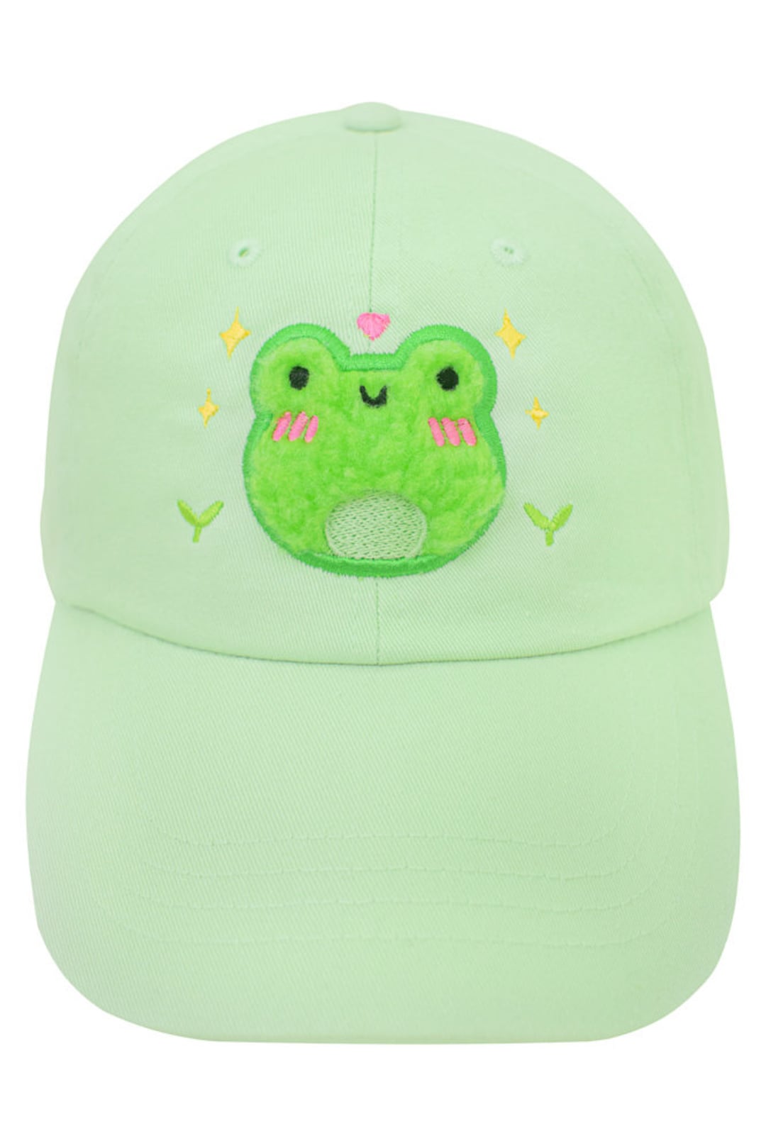 Fluffy Albert the Frog Embroidered Cap Sun Hat Summer Pink Pastel Green ...