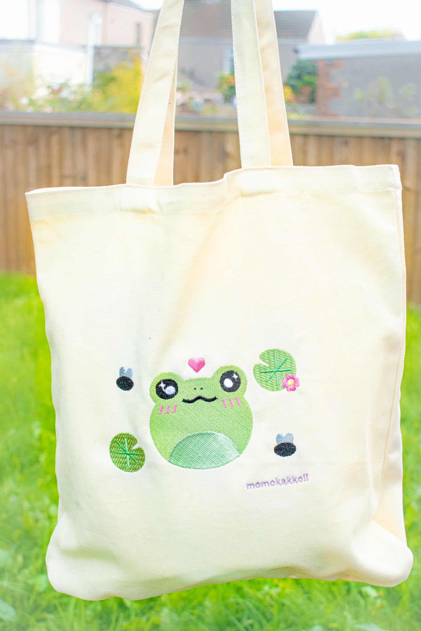 Organic Cotton Froggy Embroidered Tote Bag Cute Kawaii Frog | Etsy