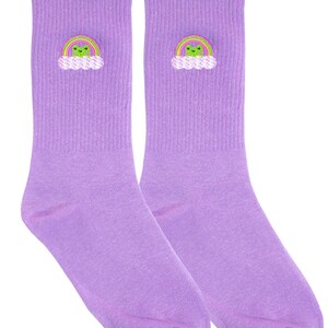 Froggy Rainbow Cute Embroidered Socks Kawaii Cloud Mori Girl Adorable ...