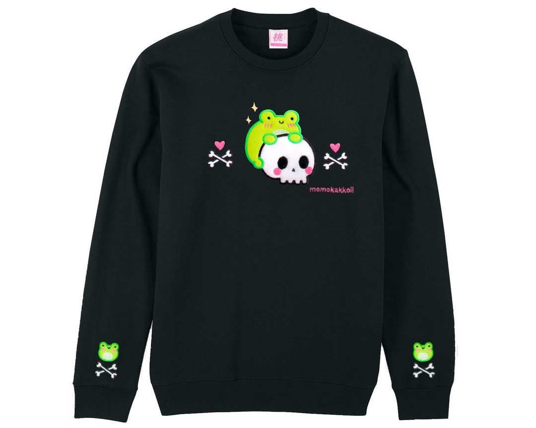 Organic Cotton Skull Albert the Frog Embroidered Sweatshirt Halloween ...
