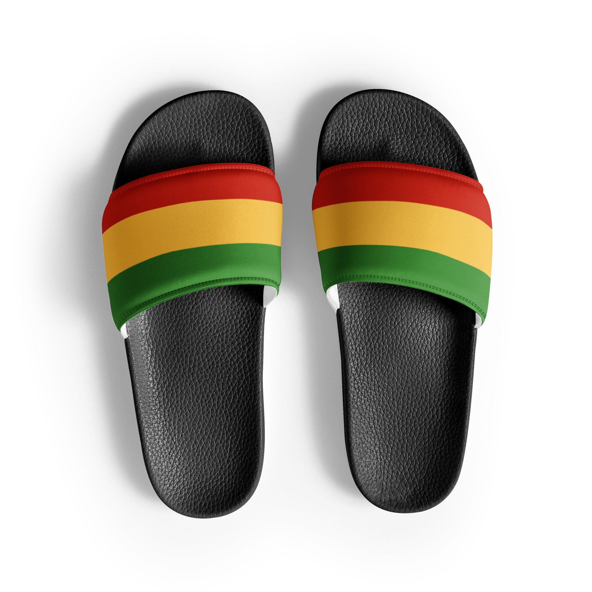 Men's Rasta Colors Slides, Reggae Shoes, Red, Green and Gold, Rasta ...