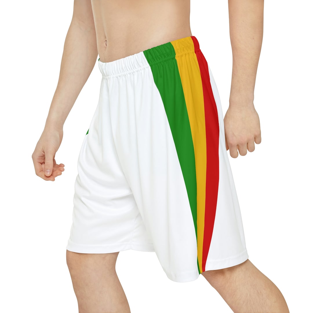 Men's Rasta Colors White Sports Shorts - Rastafari Workout Pants, Roots ...