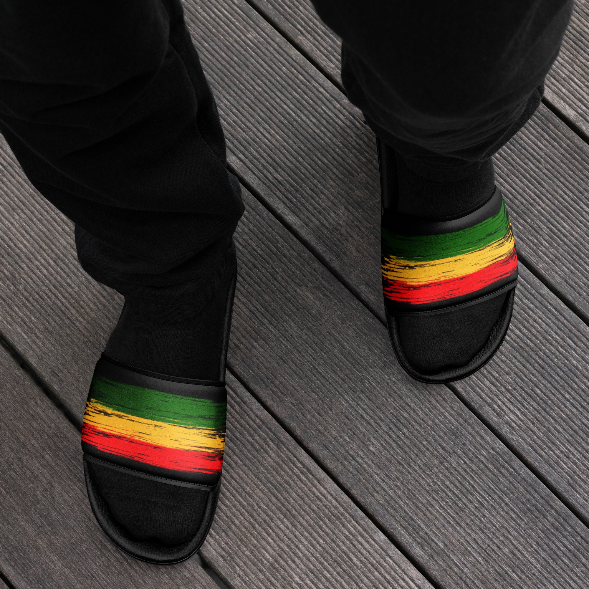 Men's Rasta Colors Slides, Reggae Shoes, Red, Green and Gold, Rasta ...