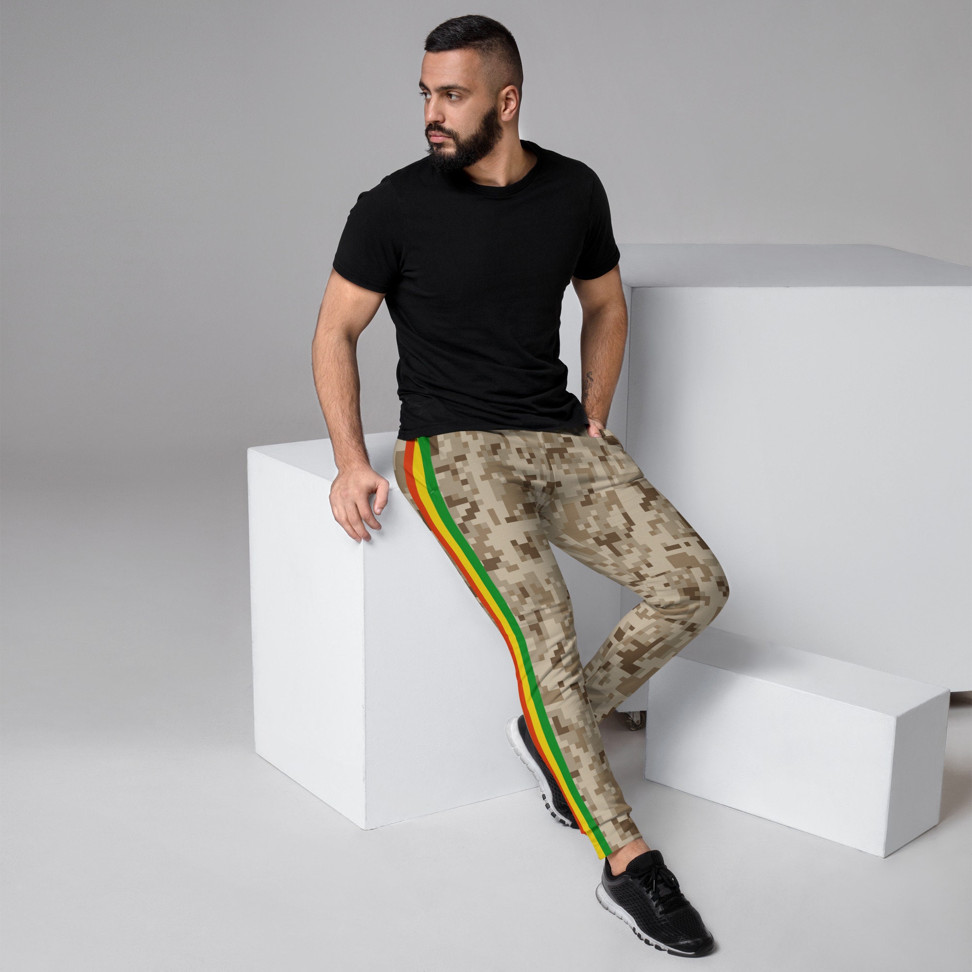 Men's Rasta Colors Khaki Pixel Camouflage Joggers Rastafari Jogging ...