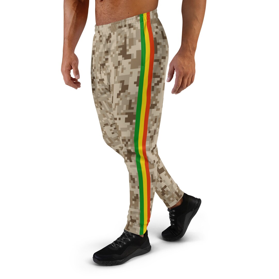 Men's Rasta Colors Khaki Pixel Camouflage Joggers - Rastafari Jogging ...