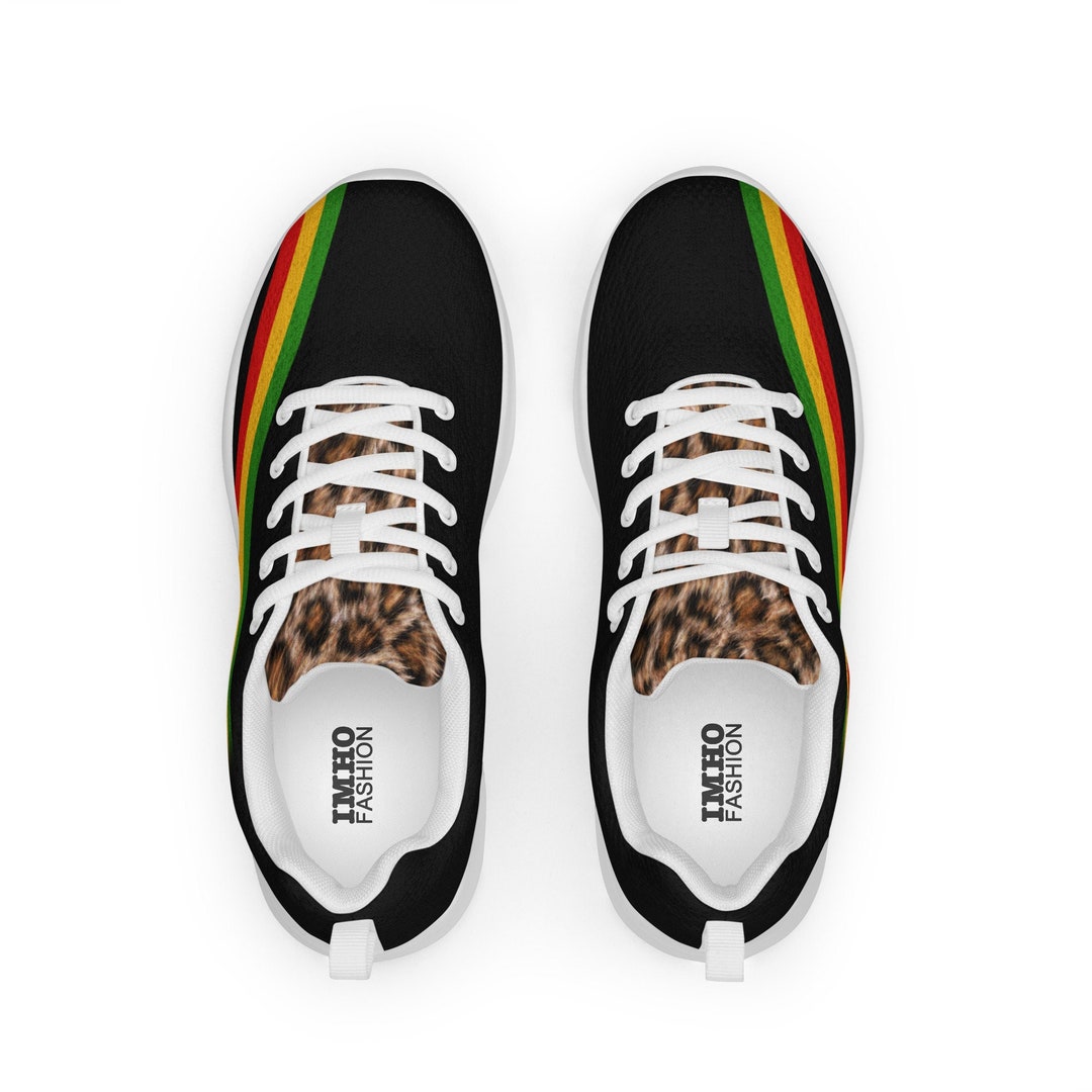Black Rasta Colors Womens Sneakers Leopard Print Reggae - Etsy