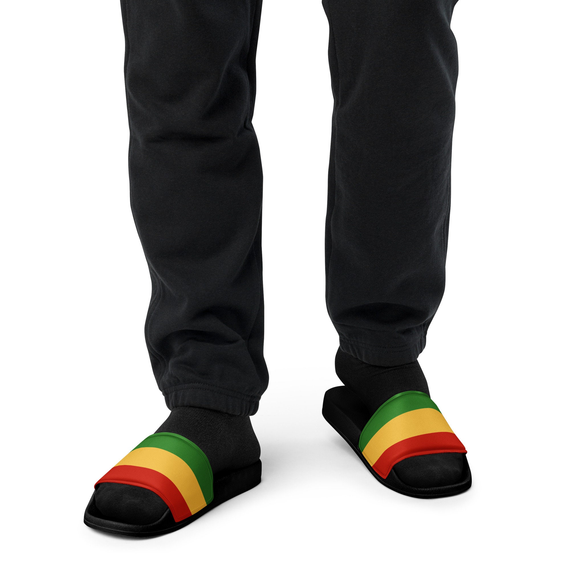 Men's Rasta Colors Slides, Reggae Shoes, Red, Green and Gold, Rasta ...