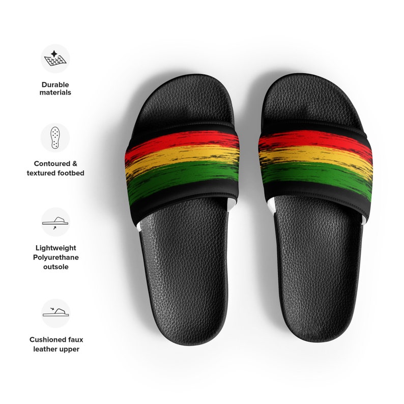 Men's Rasta Colors Slides, Reggae Shoes, Red, Green and Gold, Rasta ...