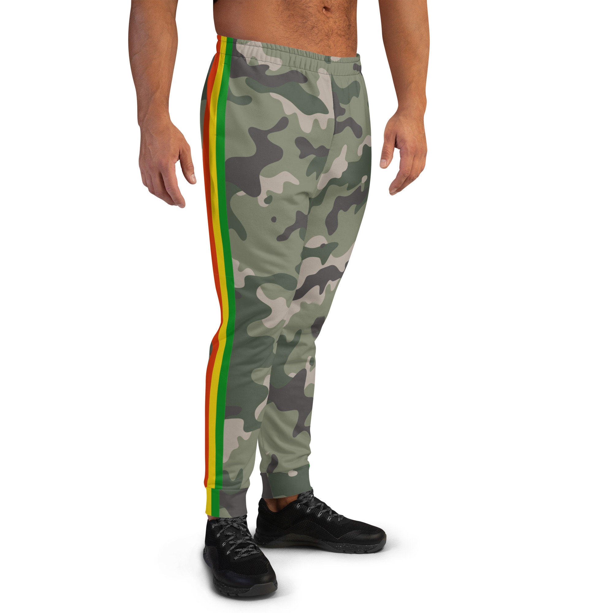 Men's Rasta Colors Green Camouflage Joggers - Rastafari Jogging Pants ...