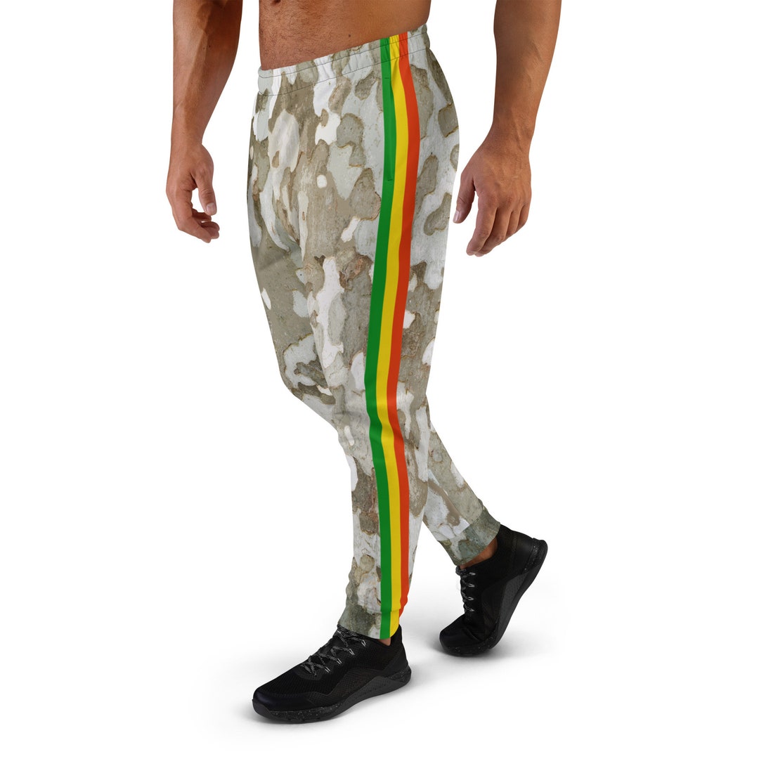 Men's Rasta Colors Gray Camouflage Joggers - Rastafari Jogging Pants ...