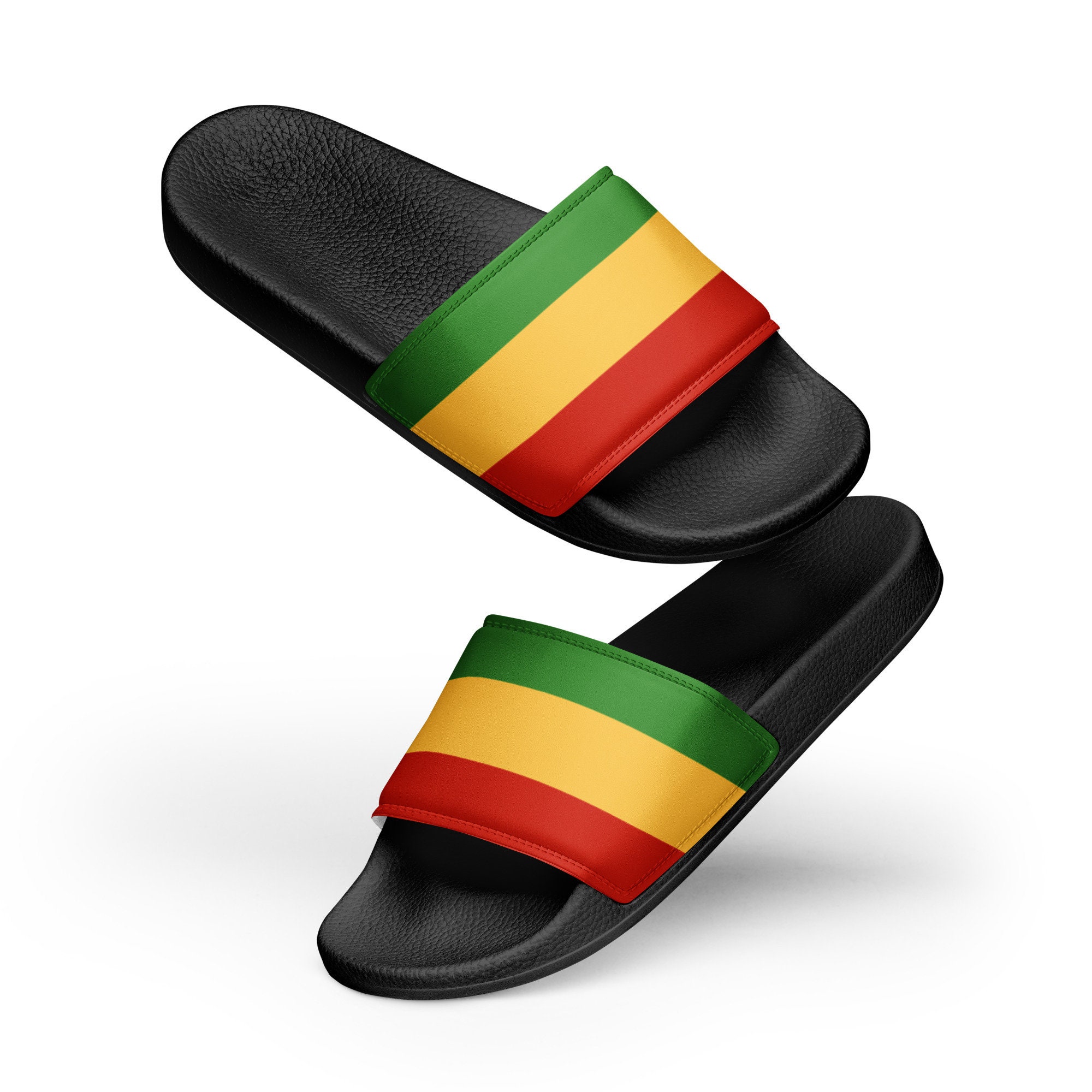 Men's Rasta Colors Slides, Reggae Shoes, Red, Green and Gold, Rasta ...