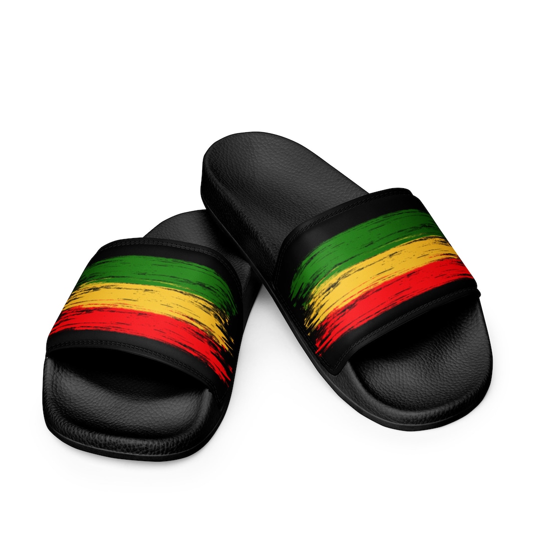 Men's Rasta Colors Slides, Reggae Shoes, Red, Green and Gold, Rasta ...