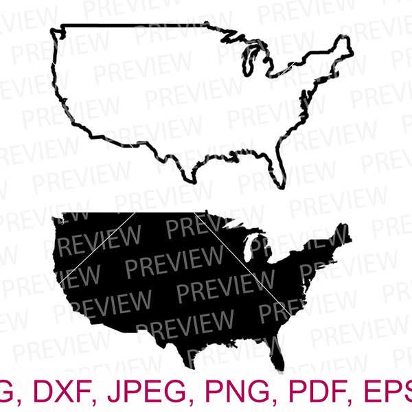 50 States SVG Map World Map United States 50 States Solid Outline Us ...