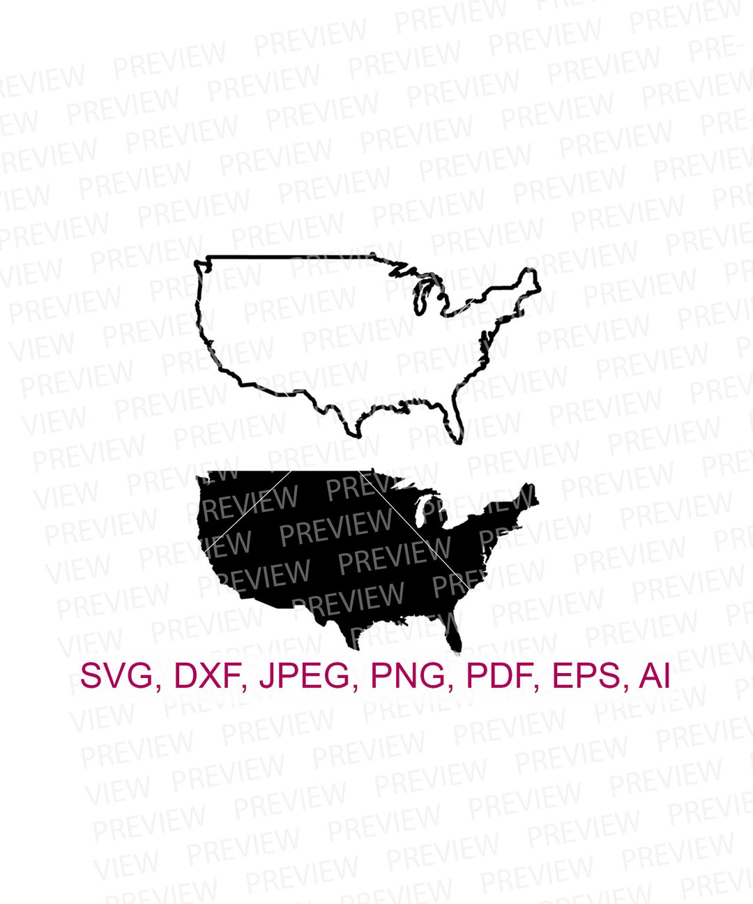 USA Map Usa Map Solid and Outline Usa Cut and Print Files Usa SVG Dxf ...