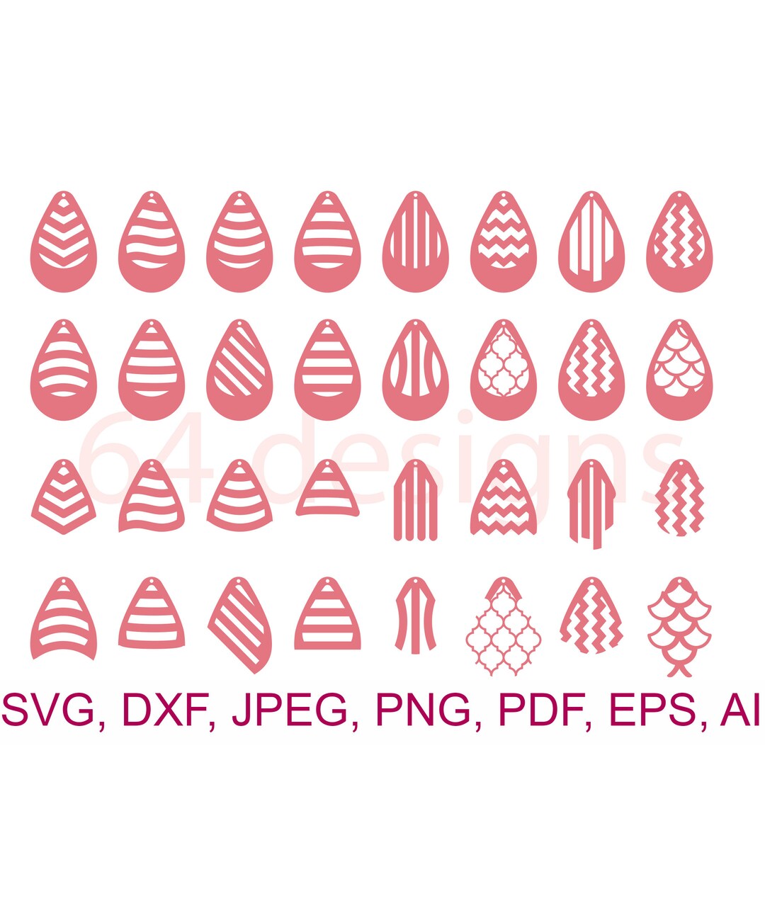 64 Patterned Earrings SVG Cute Patterns Earring SVG Cut Template File ...