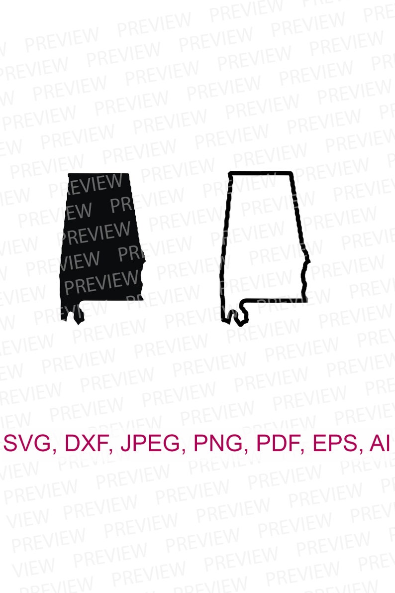 Alabama State Map USA Map Solid and Outline Alabama Cut and Print Files ...
