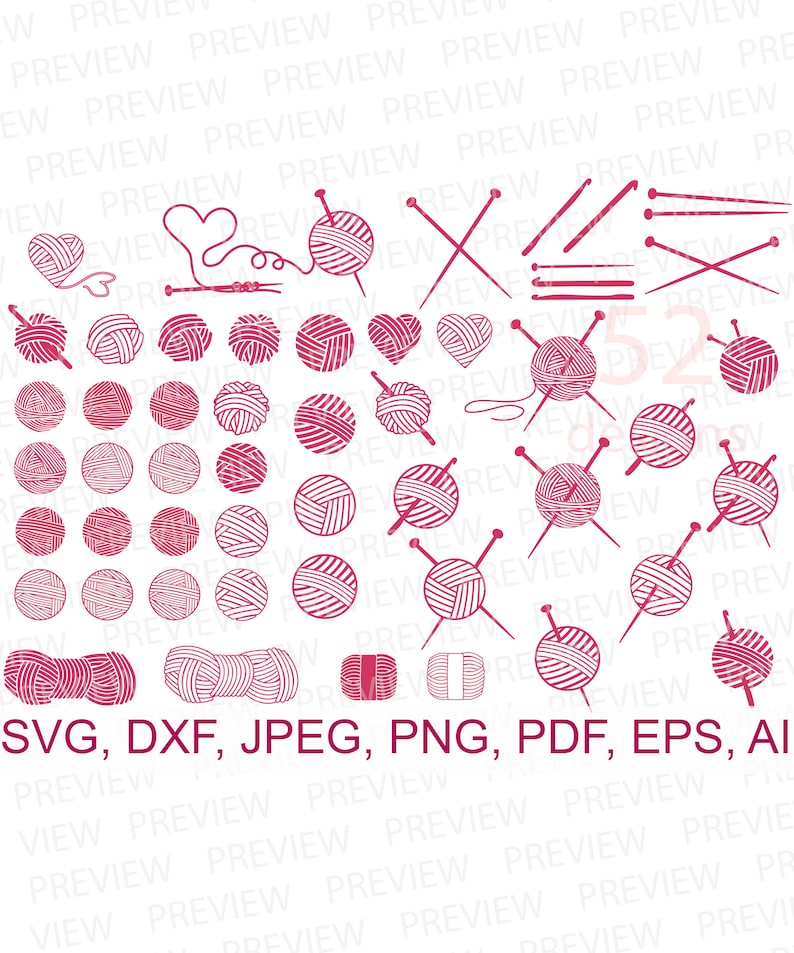 52 Crochet Svg, Knit Svg, Knitting Svg, Yarn Svg, Yarn Ball, Crochet ...