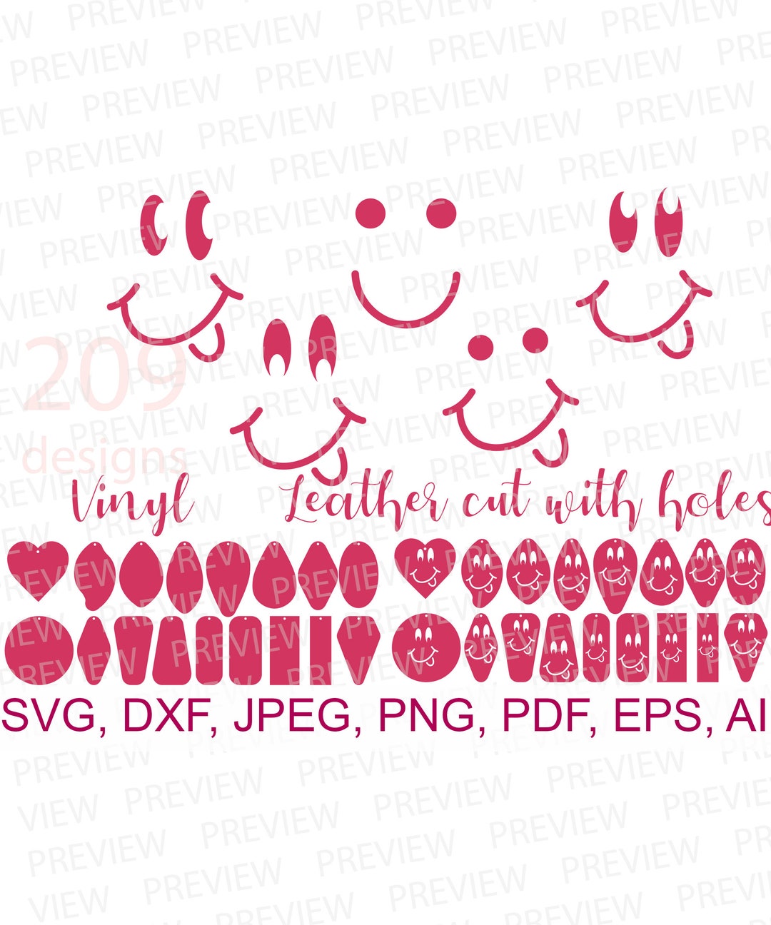 209 Smiley Face Earrings SVG Vynil Earring SVG Cut File Smile Face Png ...