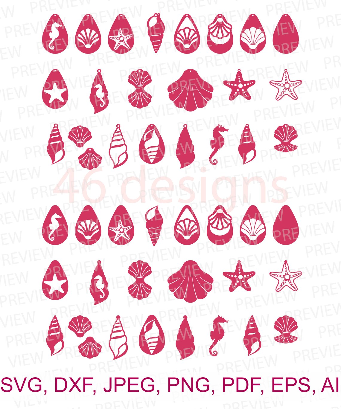 46 Sea Earrings SVG Star Fish Shell Horse Earring SVG Cut File Faux ...