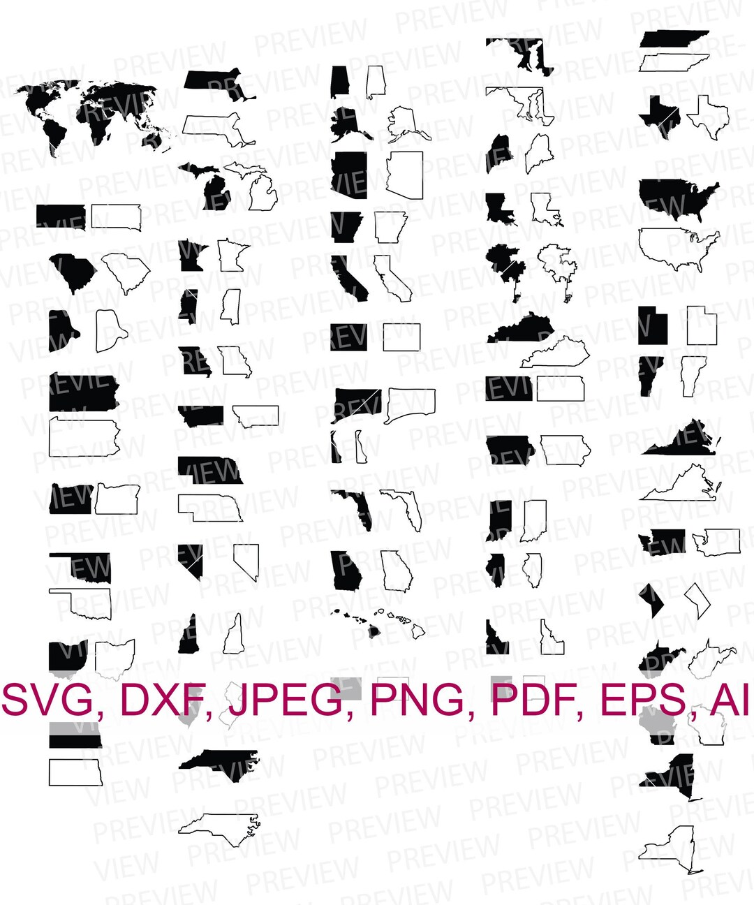 50 States SVG Map World Map United States 50 States Solid Outline Us ...