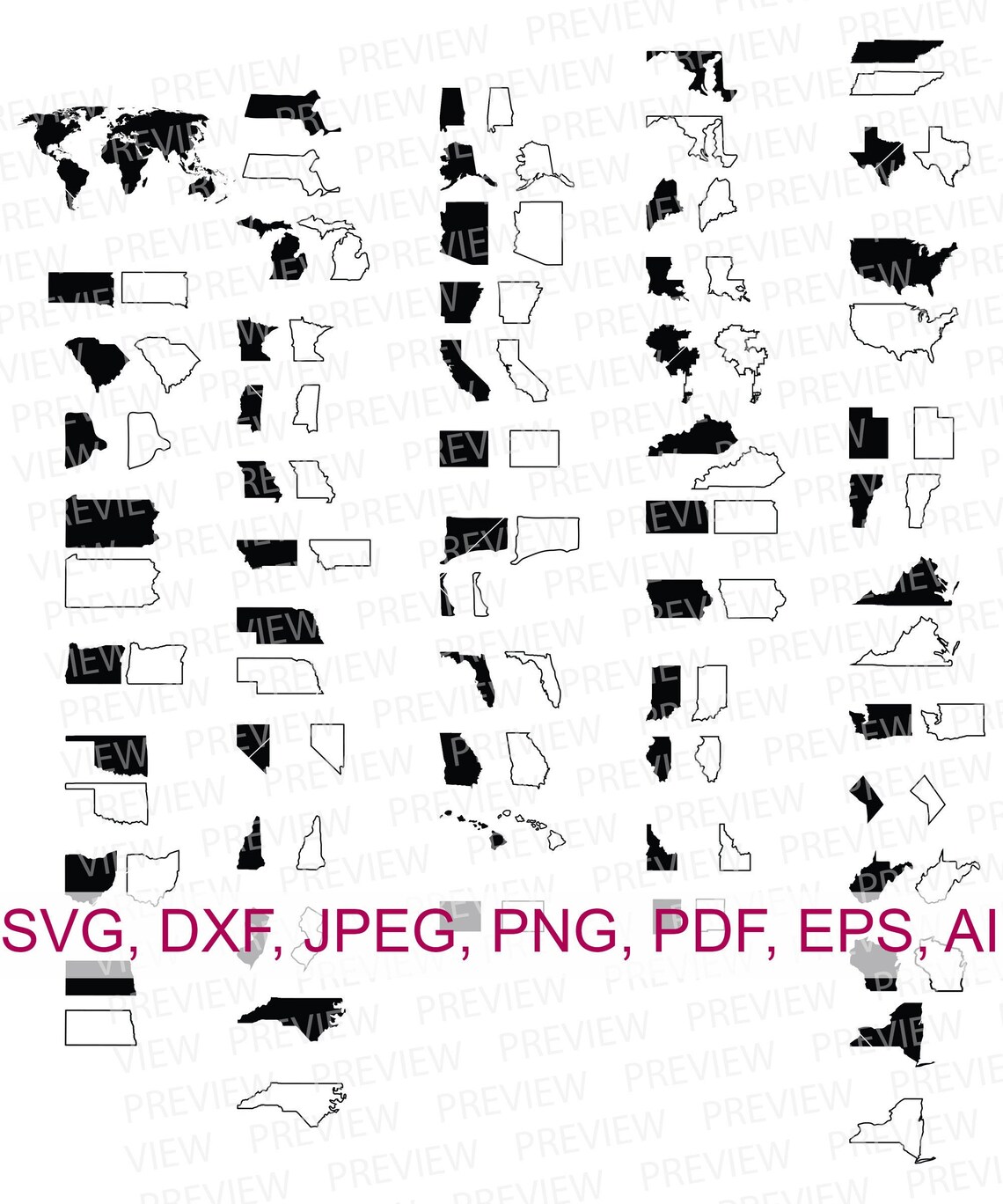 50 States SVG Map World Map United States 50 States Solid Outline Us ...