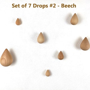 Wooden Drops Set of 7, Water Drop Hooks, Oak Wood Hangers,tear Drops ...