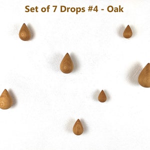 Wooden Drops Set of 7, Water Drop Hooks, Oak Wood Hangers,tear Drops ...