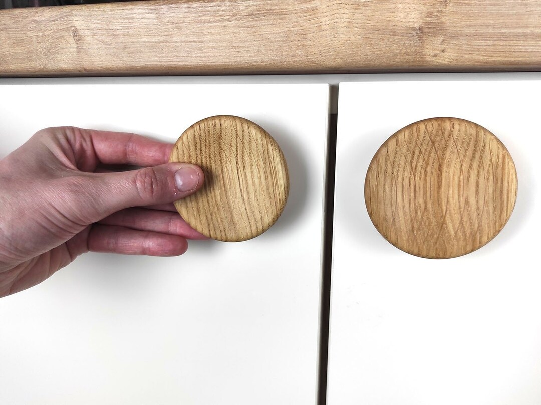 Wooden Round Handles, Wardrobe Pulls, Wood Drawer Knobs, Oak Concave ...