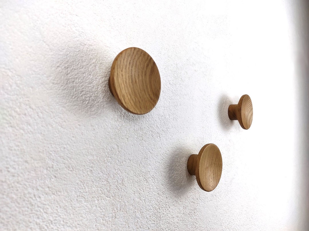 Wooden Dot Hooks Set of 3, Concave Shape, Walnut Wall Hook, Towel Dots ...